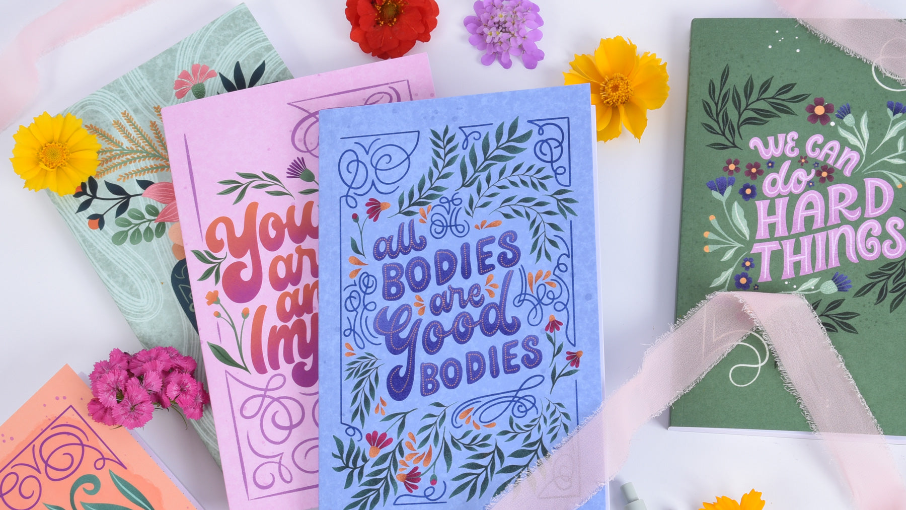 Flat Lay Notebooks and Journals with Artist Illustrated Covers ...